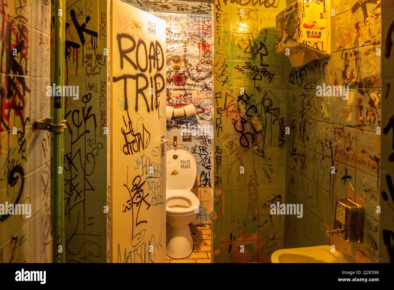 Berlin, November 1st 2016: Inside the toilets of a smoker's bar, or ...