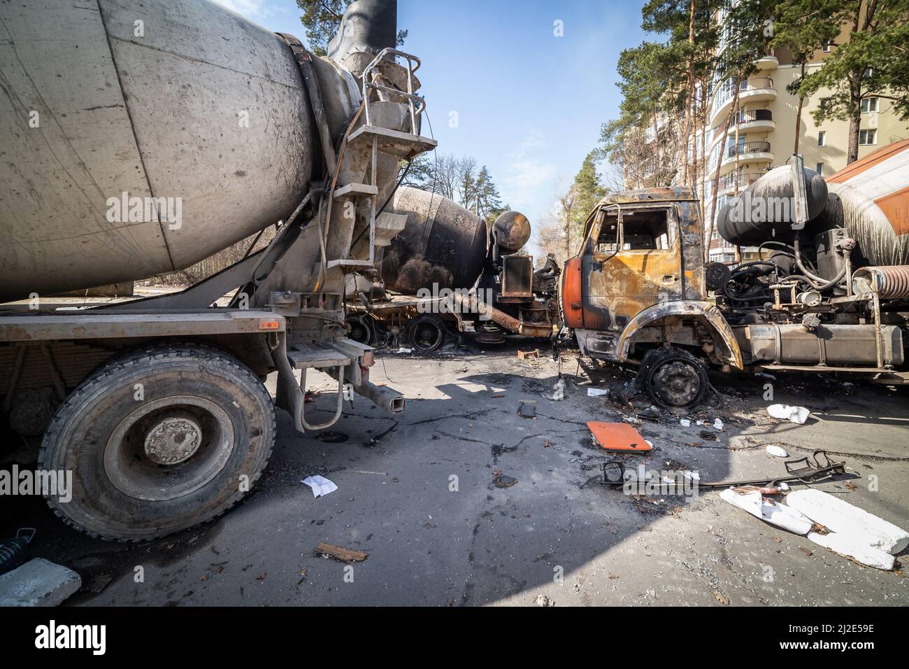 trucks like barricades, pictured 29.03.2022 (CTK Photo/Vojtech Darvik ...