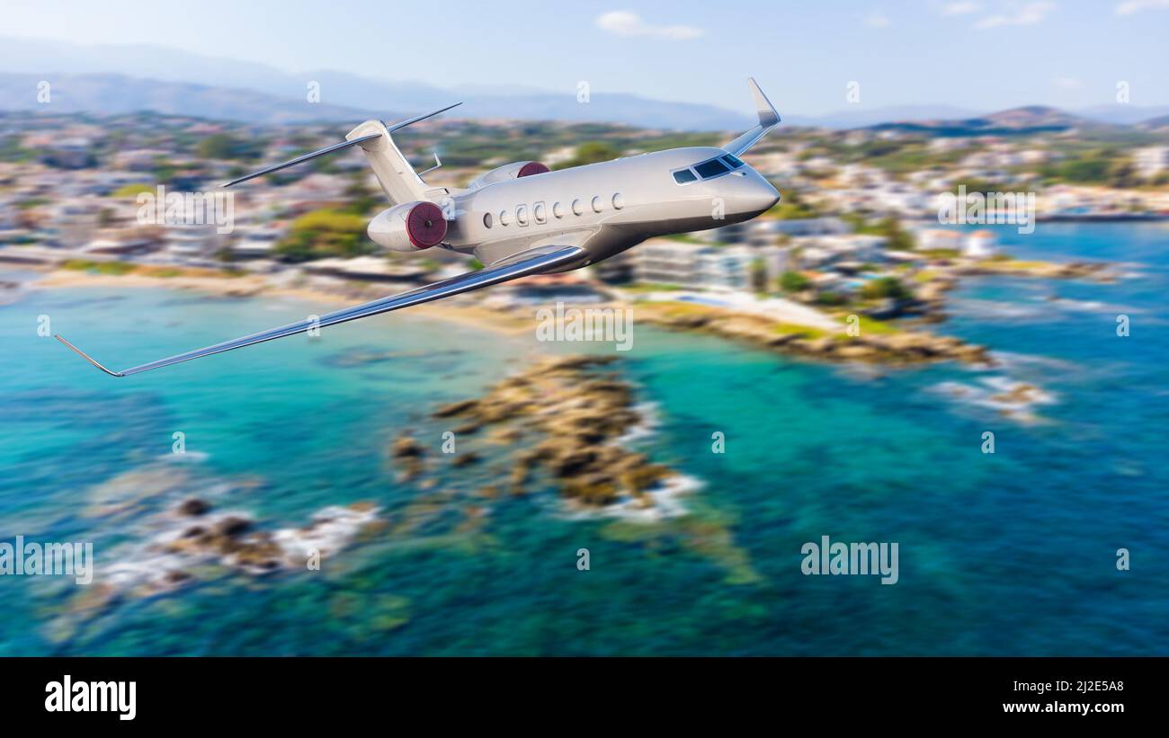 Airplane fly above beautiful nature landscape island, Tourism ...