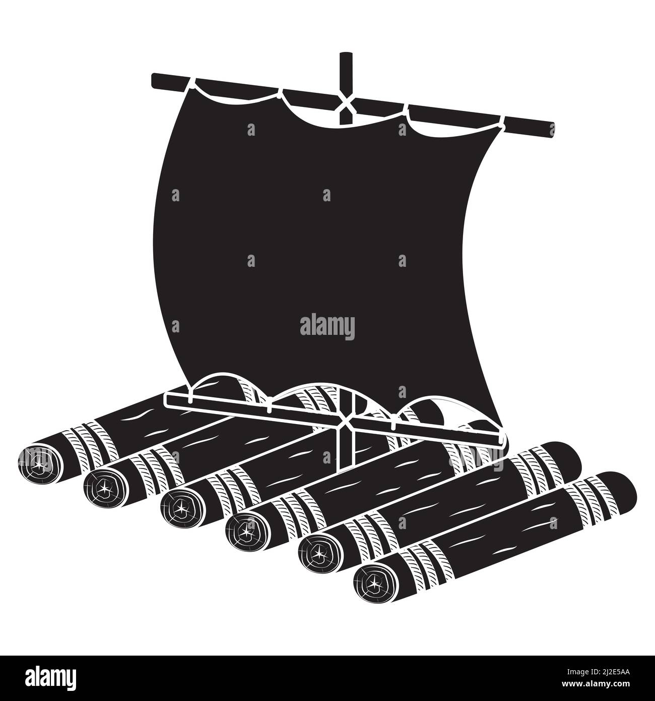 Wooden raft with sail, isolated vector illustration black silhouette ...