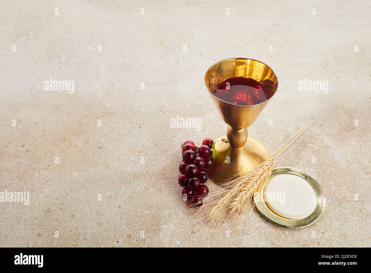 Easter Communion Still life with chalice of wine and bread Stock Photo ...