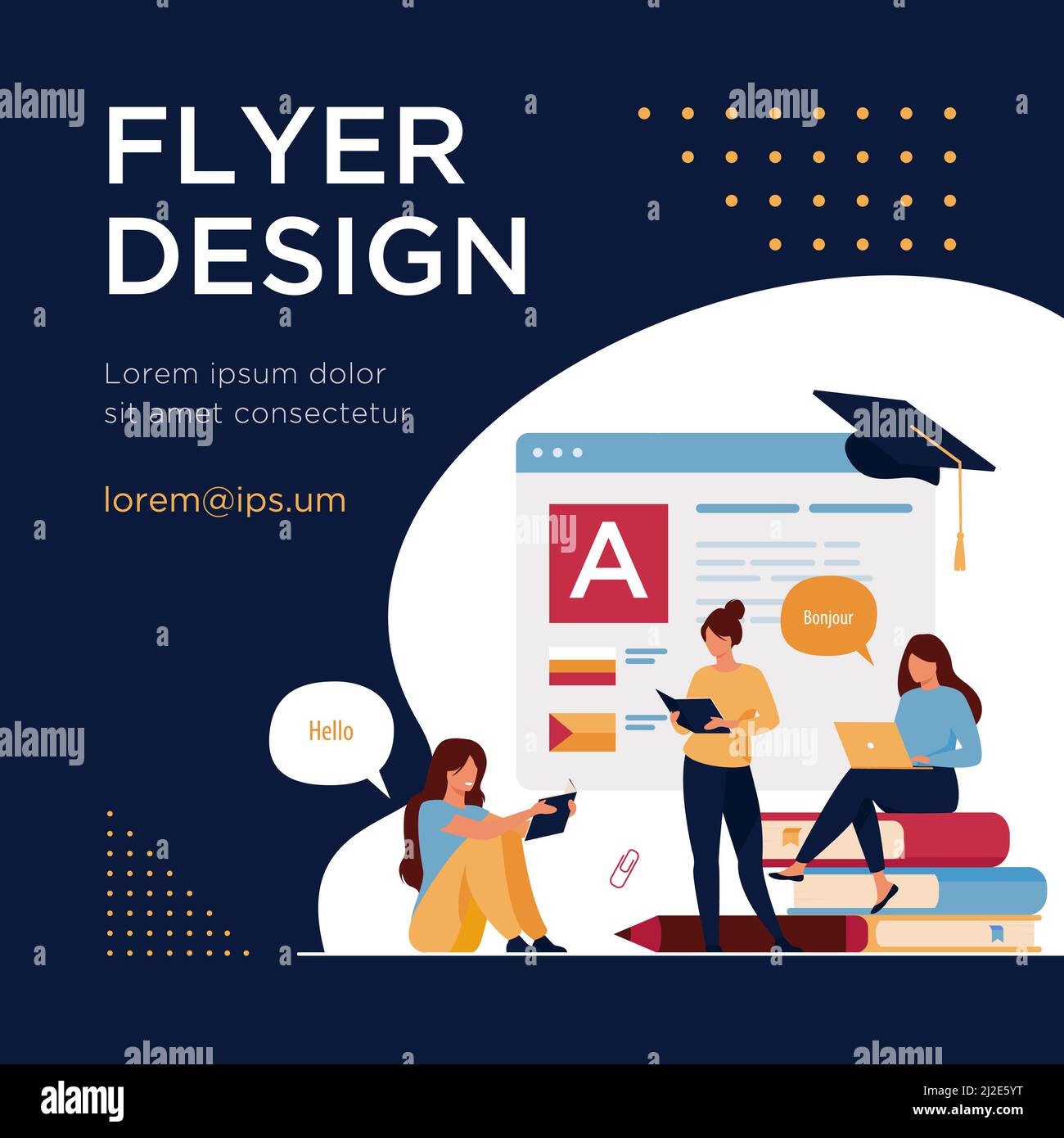 Happy women learning language online isolated flat vector illustration ...