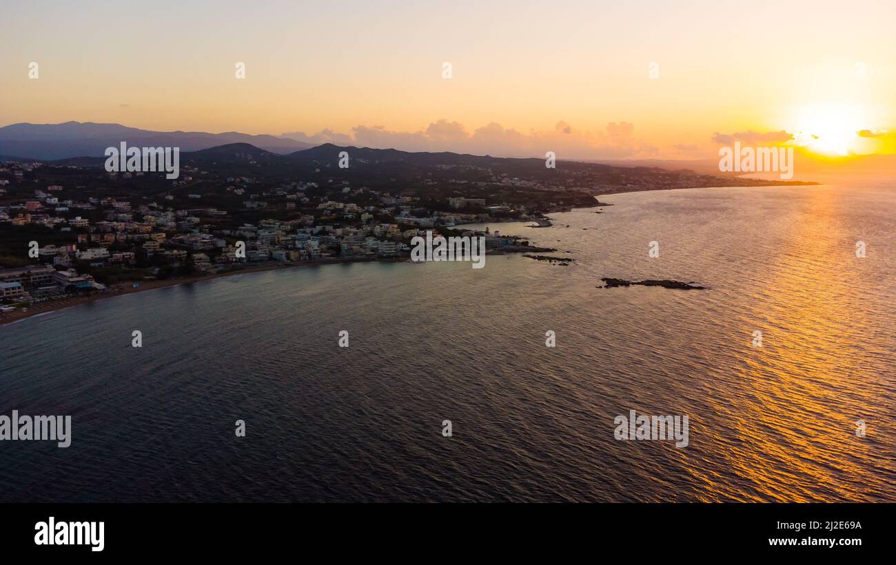 Panoramic aerial view from above of the city of Chania, Crete island ...