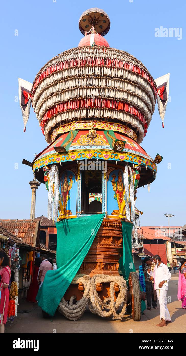 INDIA, KARNATAKA, UDUPI, February 2022, People taking blessing of Ratha ...