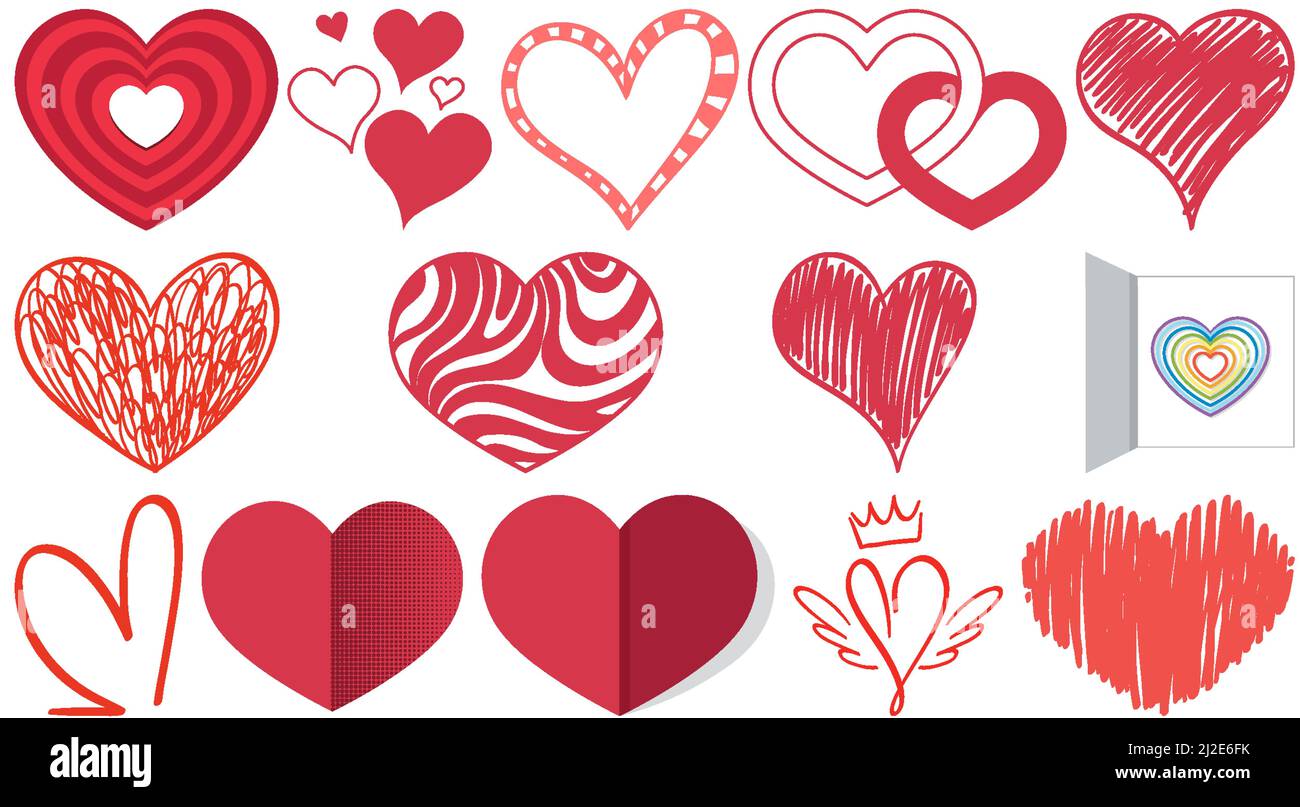 Different style of hearts isolated on white background illustration ...