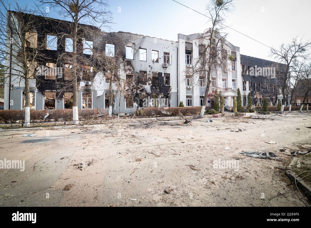 One of many buildings destroyed by bombing in Irpin, pictured 29.03. ...