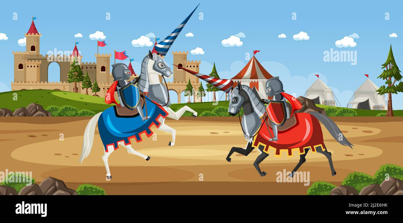 Two medieval knights fighting together illustration Stock Vector Image ...