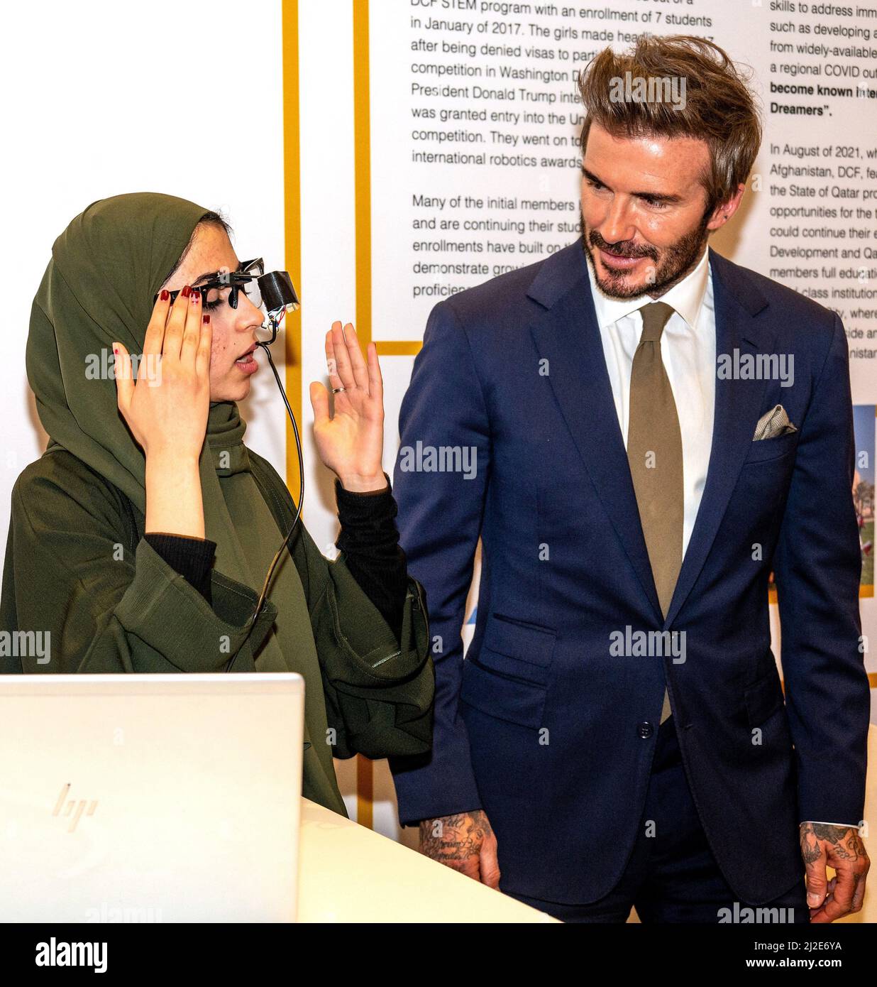 A member of the Afghan Girls Robotic Team demonstrates the use of a ...