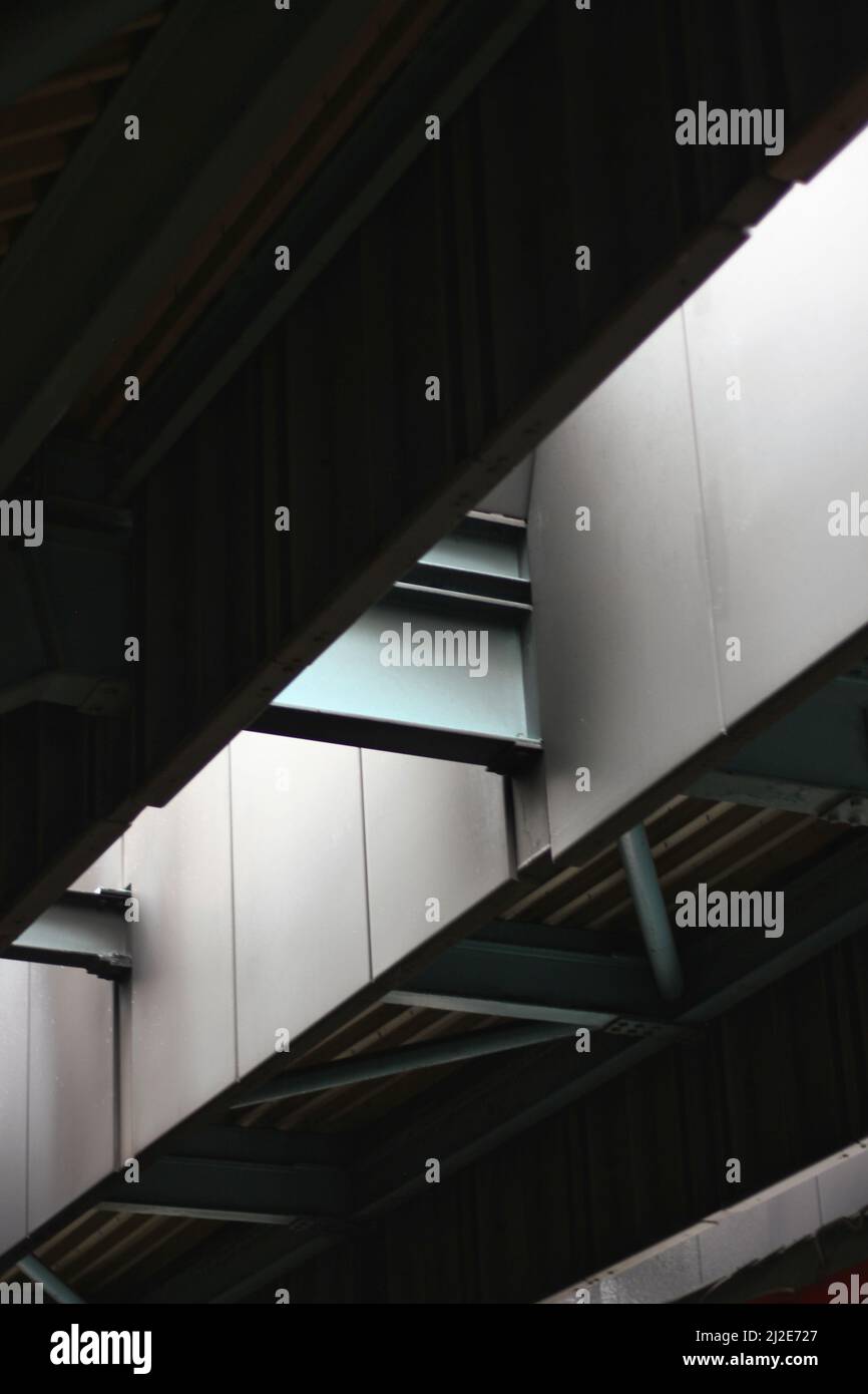 Overhead skylight with a steel connection allowing sunlight into a dark ...