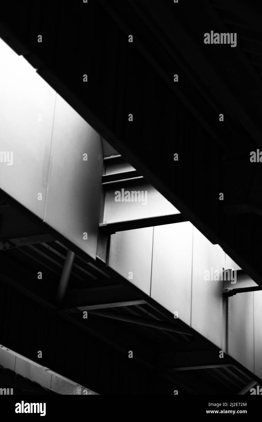 Overhead skylight with a steel connection allowing sunlight into a dark ...