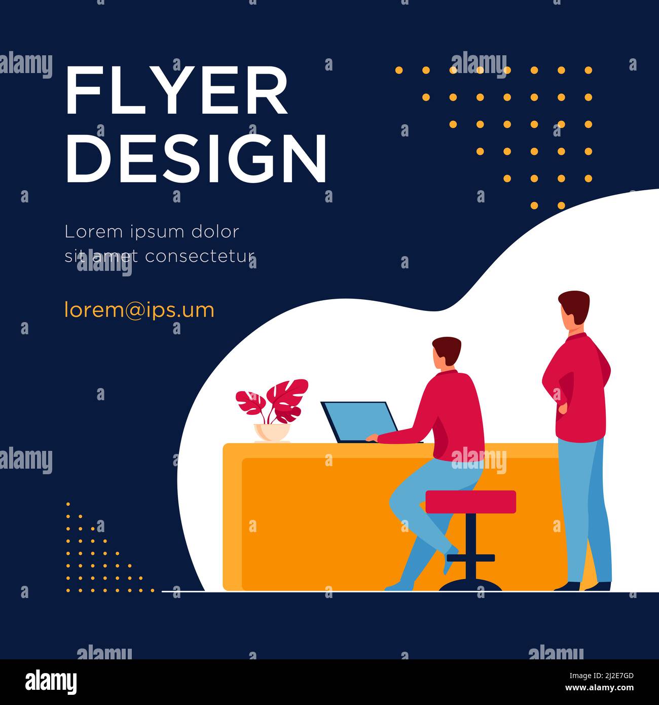 Man working on laptop and boss watching. Job, table, computer flat ...