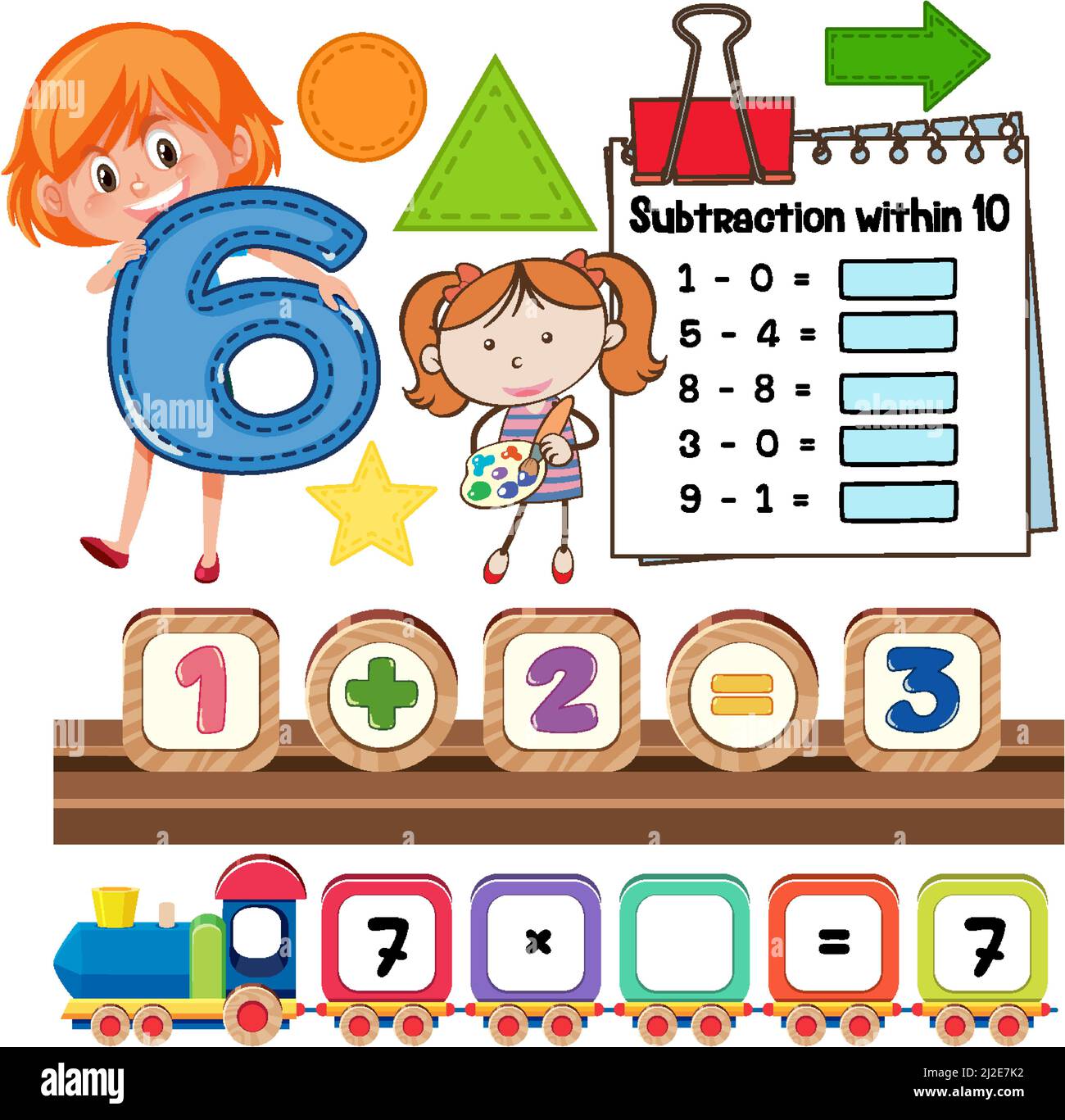 Math classroom objects with supplies and students illustration Stock ...