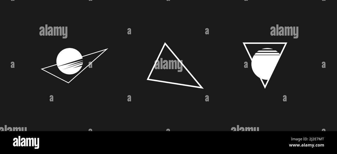 Set of retrowave design elements, triangles. Triangles with the striped ...