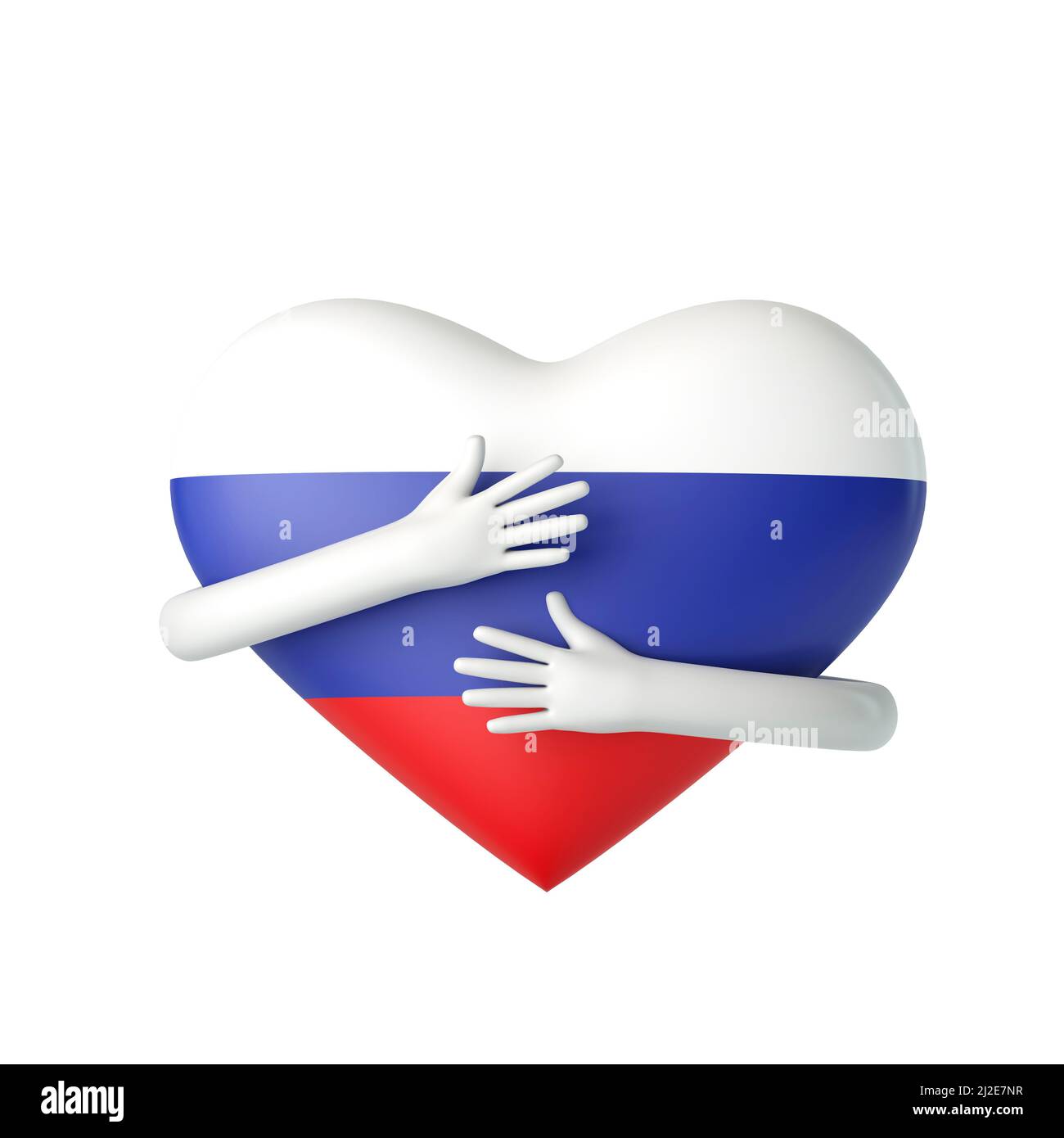 Russia flag heart being hugged by arms. 3D Rendering Stock Photo - Alamy