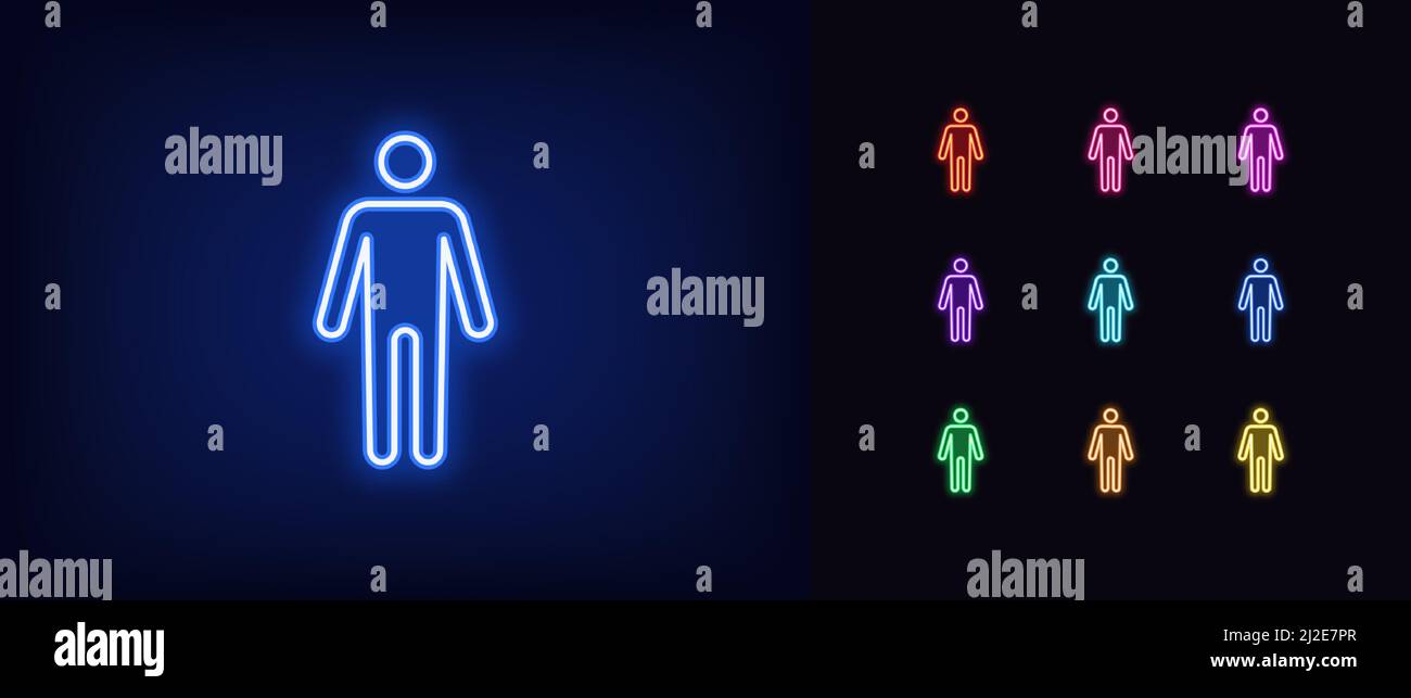 Outline neon man icon. Glowing neon man silhouette, male person ...