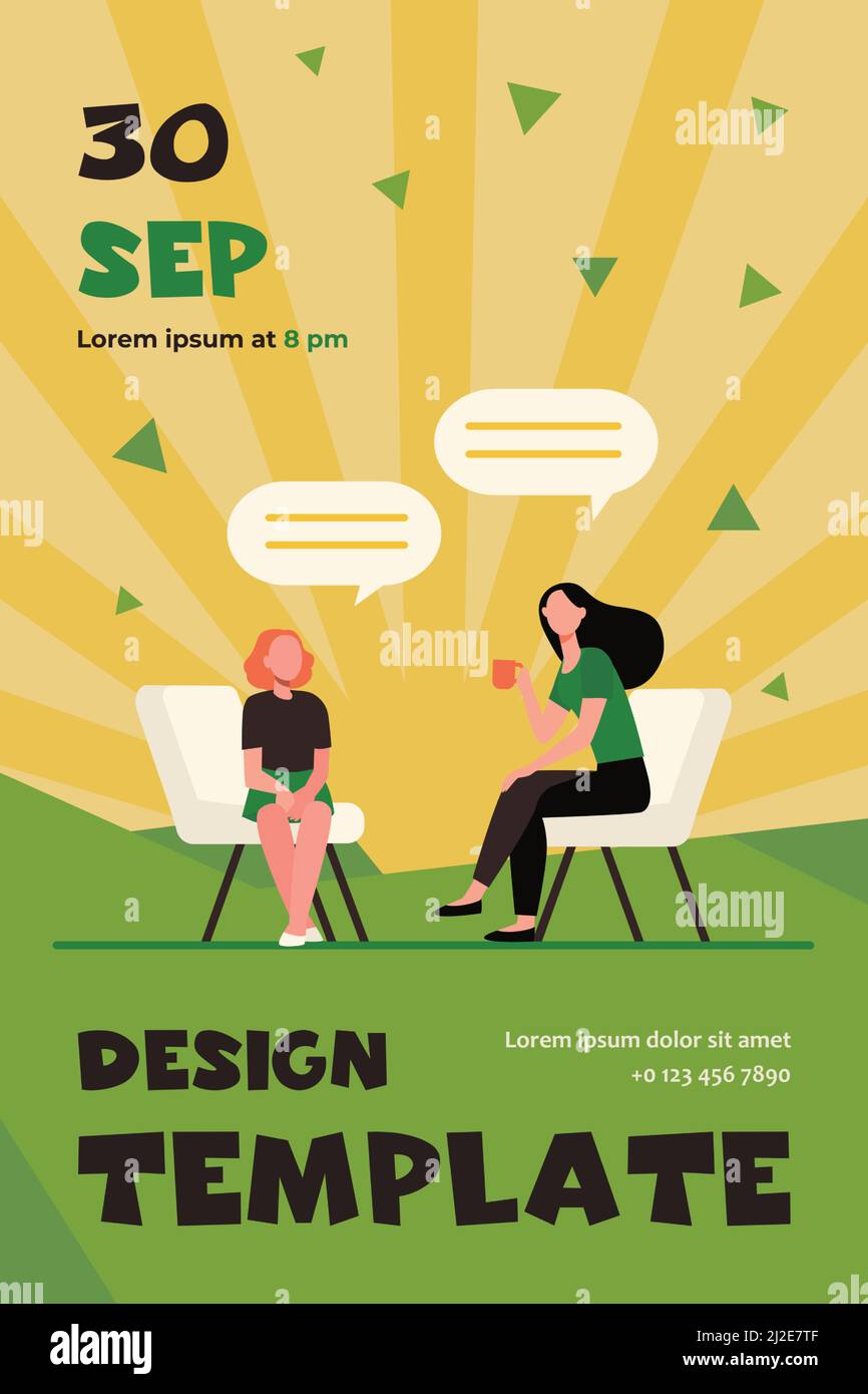 Mother sitting on chair and talking with daughter. Cup, speech bubble ...