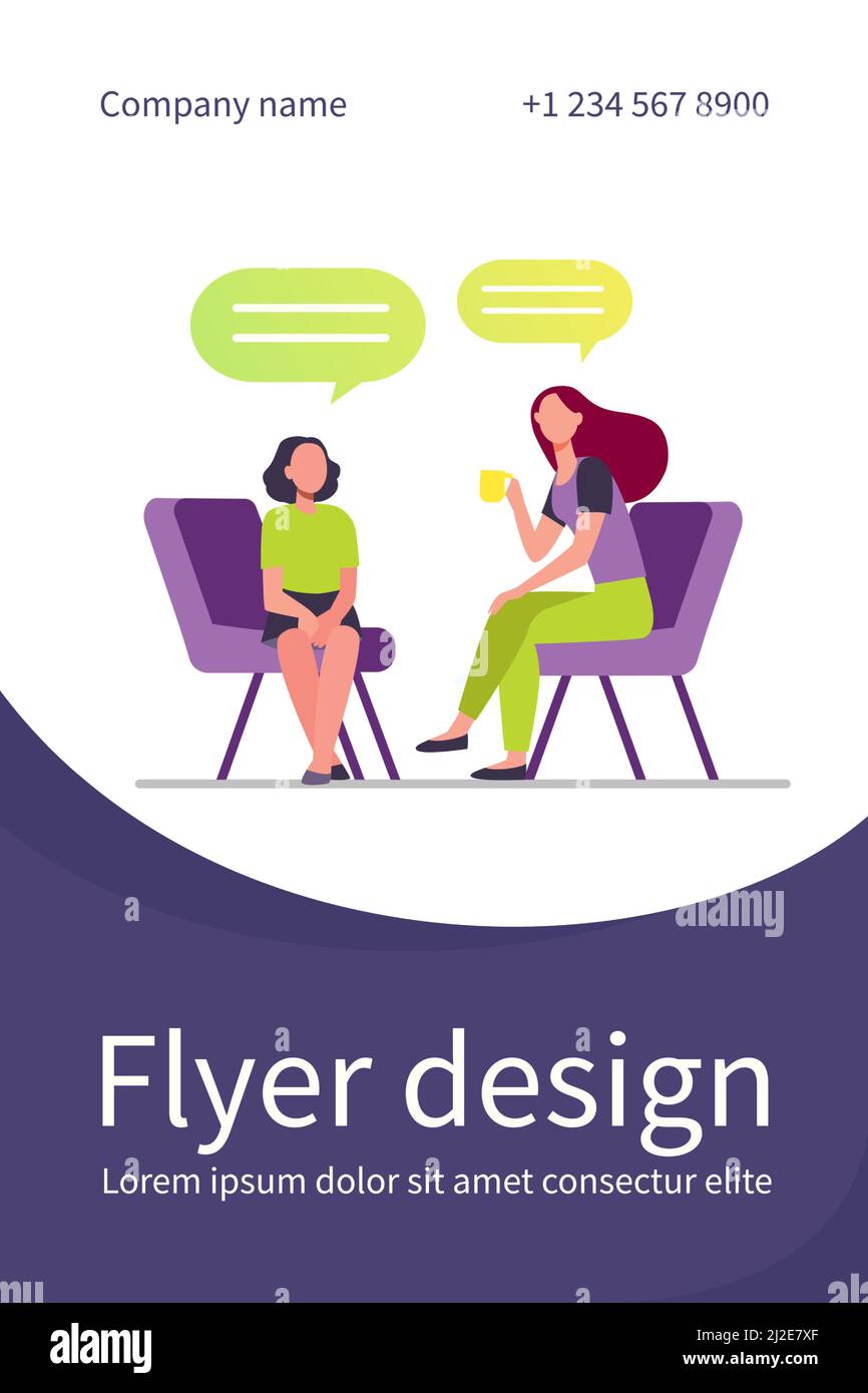 Mother sitting on chair and talking with daughter. Cup, speech bubble ...