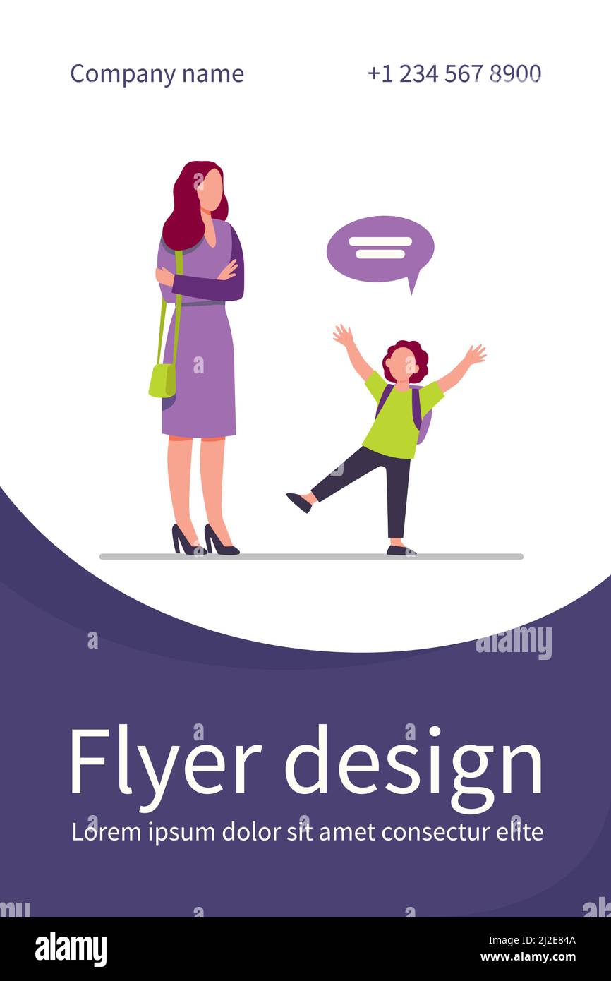 Mom with folded hands listening kid. Child, speech bubble, conversation ...
