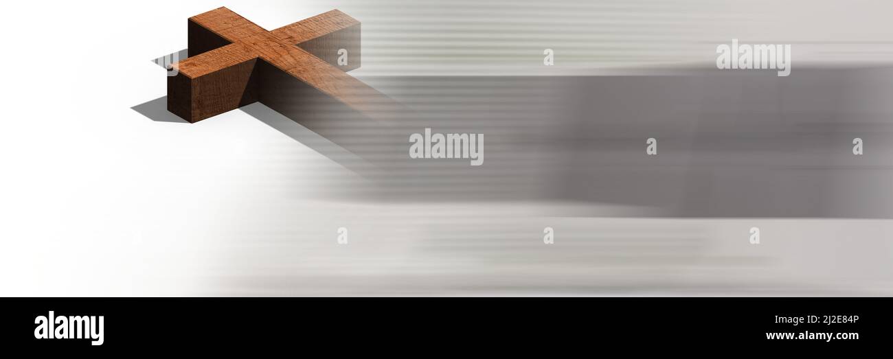 Blur effect with copy space and wooden cross on grey background Stock ...