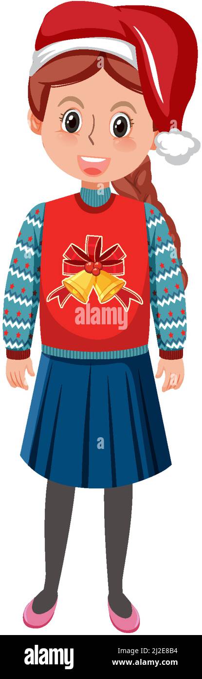 A girl wearing Christmas outfits on white background illustration Stock ...