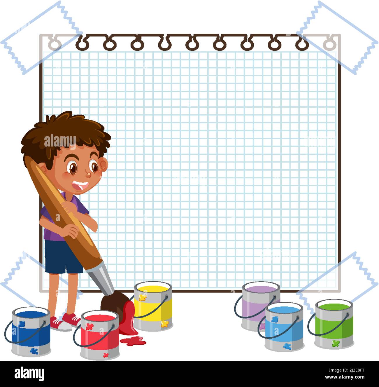 Empty board template with children cartoon character illustration Stock ...