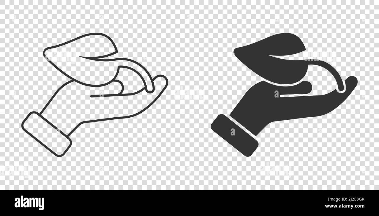 Hand with plant icon in flat style. Flower sprout vector illustration ...