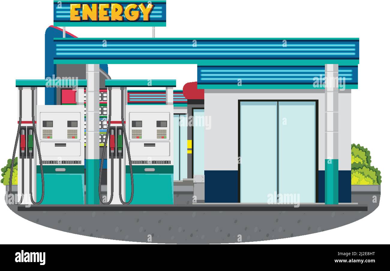 Gas station scene on white background illustration Stock Vector Image ...
