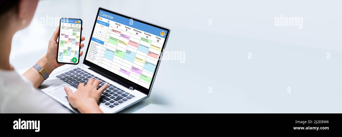 Executive Looking At Calendar On Computer. Arranging Weekly Schedule ...