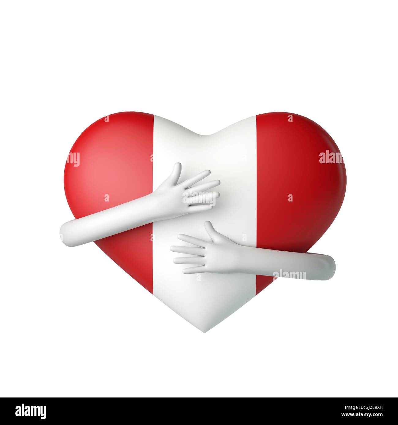 Peru flag heart being hugged by arms. 3D Rendering Stock Photo - Alamy