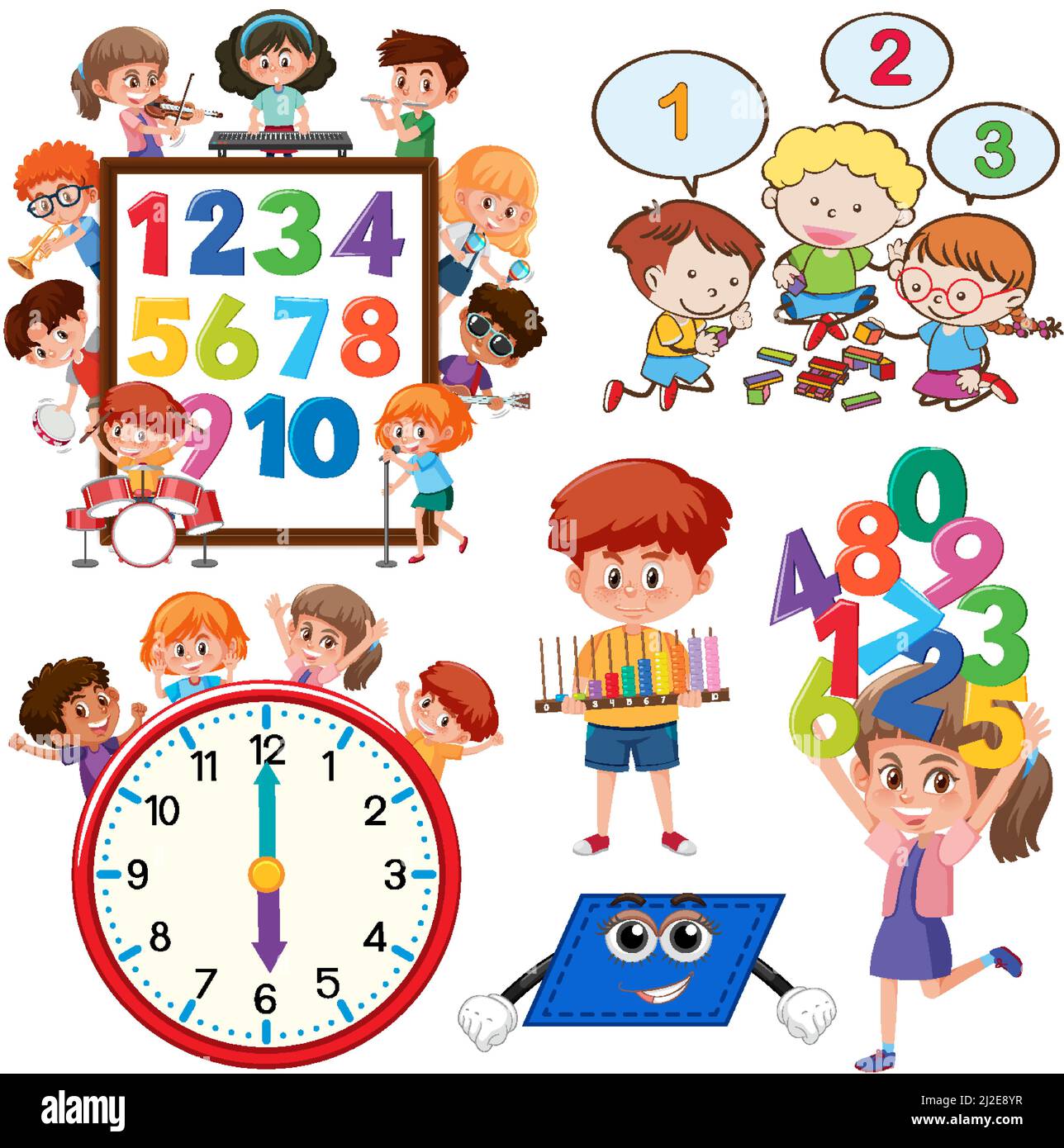 Math classroom objects with supplies and students illustration Stock ...