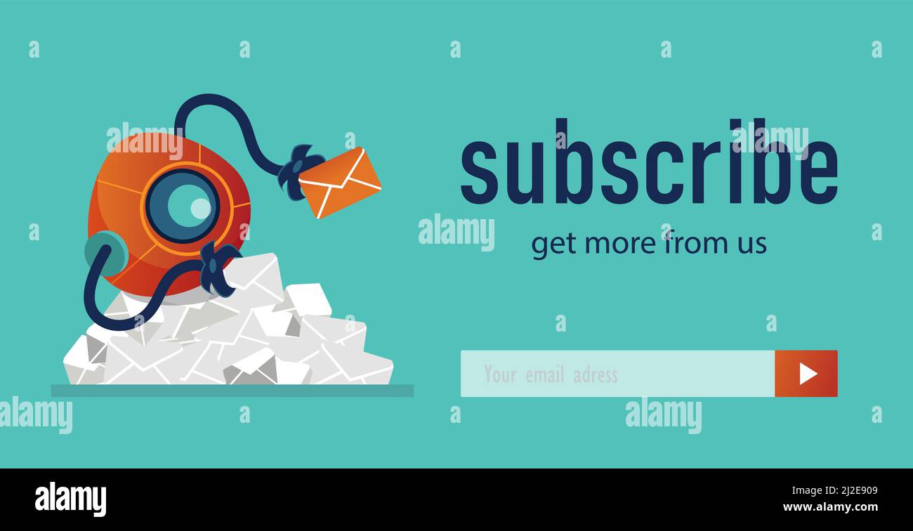 Newsletter design with robot. Circular machine with arms collecting ...