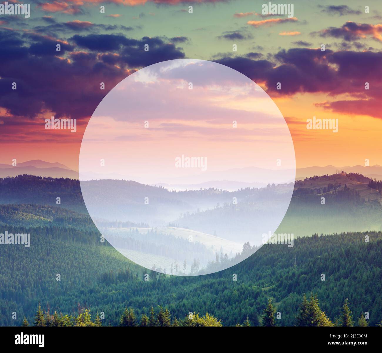 Beautiful hills glowing by sunlight at twilight. Dramatic scene ...