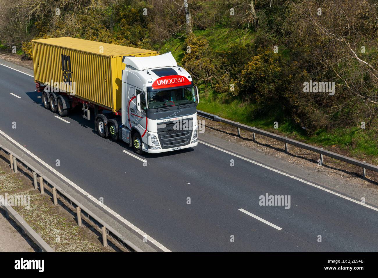 Uniocean heavy goods vehicle carrying MSC container, A14, near ...