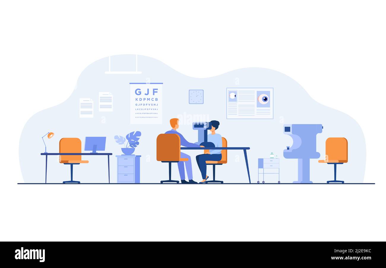 Professional ophthalmologist examining patient eyes isolated flat ...