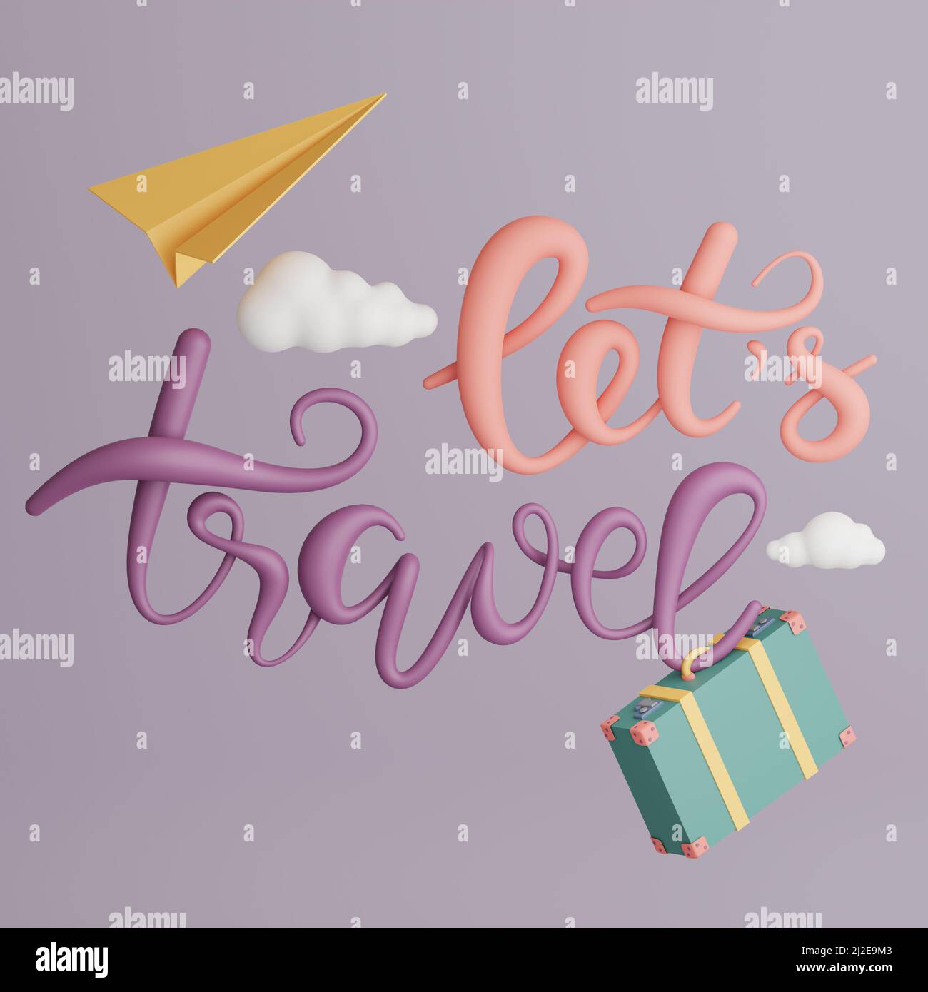 "Let's travel" 3D typography. Cute 3D illustration Stock Photo - Alamy