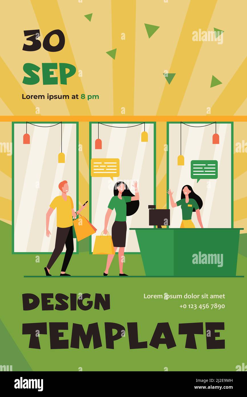 People shopping in store and waiting in line or queue flat vector ...