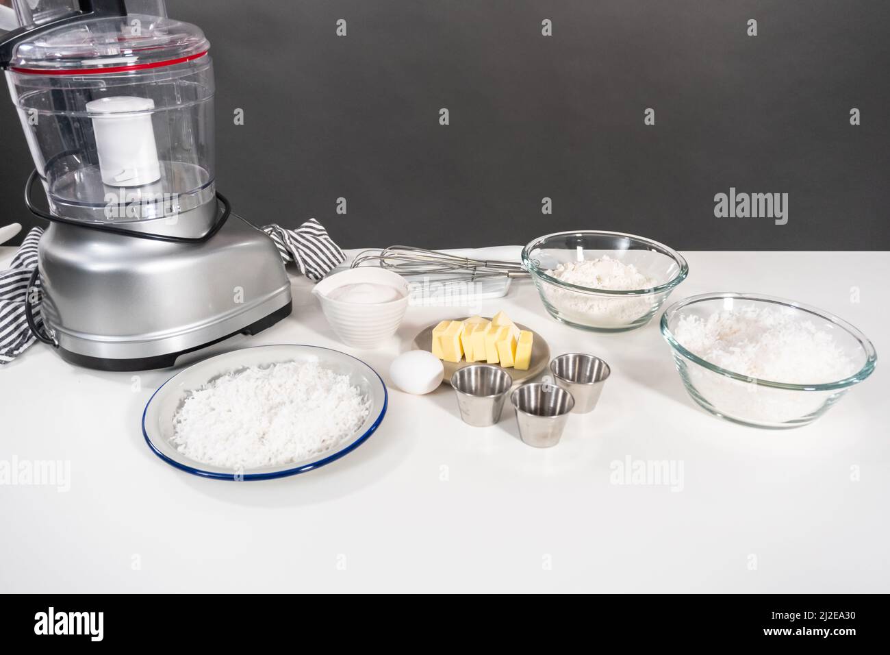Ingredient to bake coconut cookies on the kitchen counter Stock Photo ...