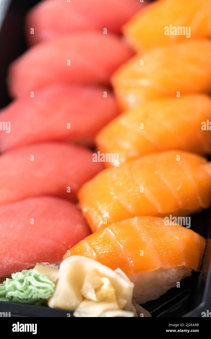 Pre-packaged sushi in a plastic tray Stock Photo - Alamy