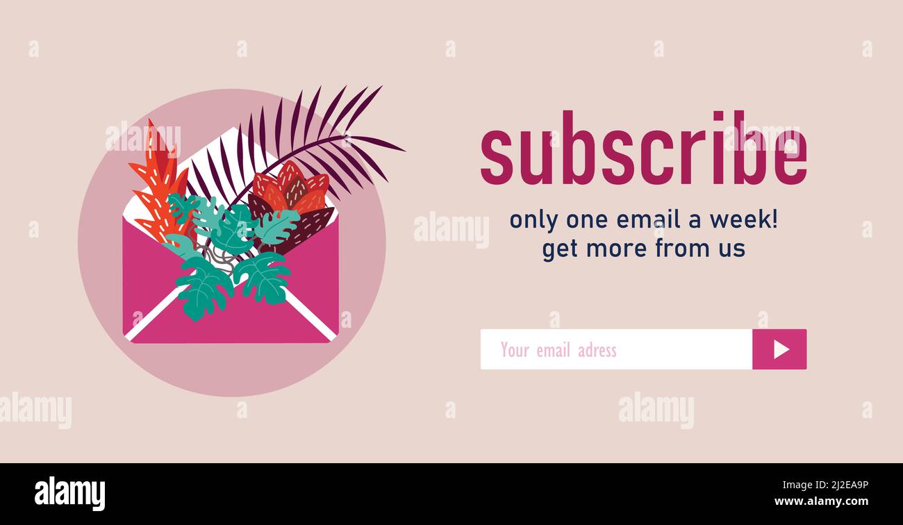 Newsletter design with home plants. Envelope with leaves vector ...
