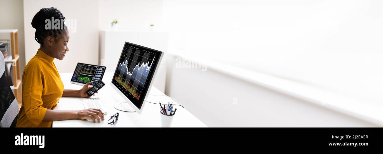 African American Business Data Analyst Woman Using Computer Stock Photo ...