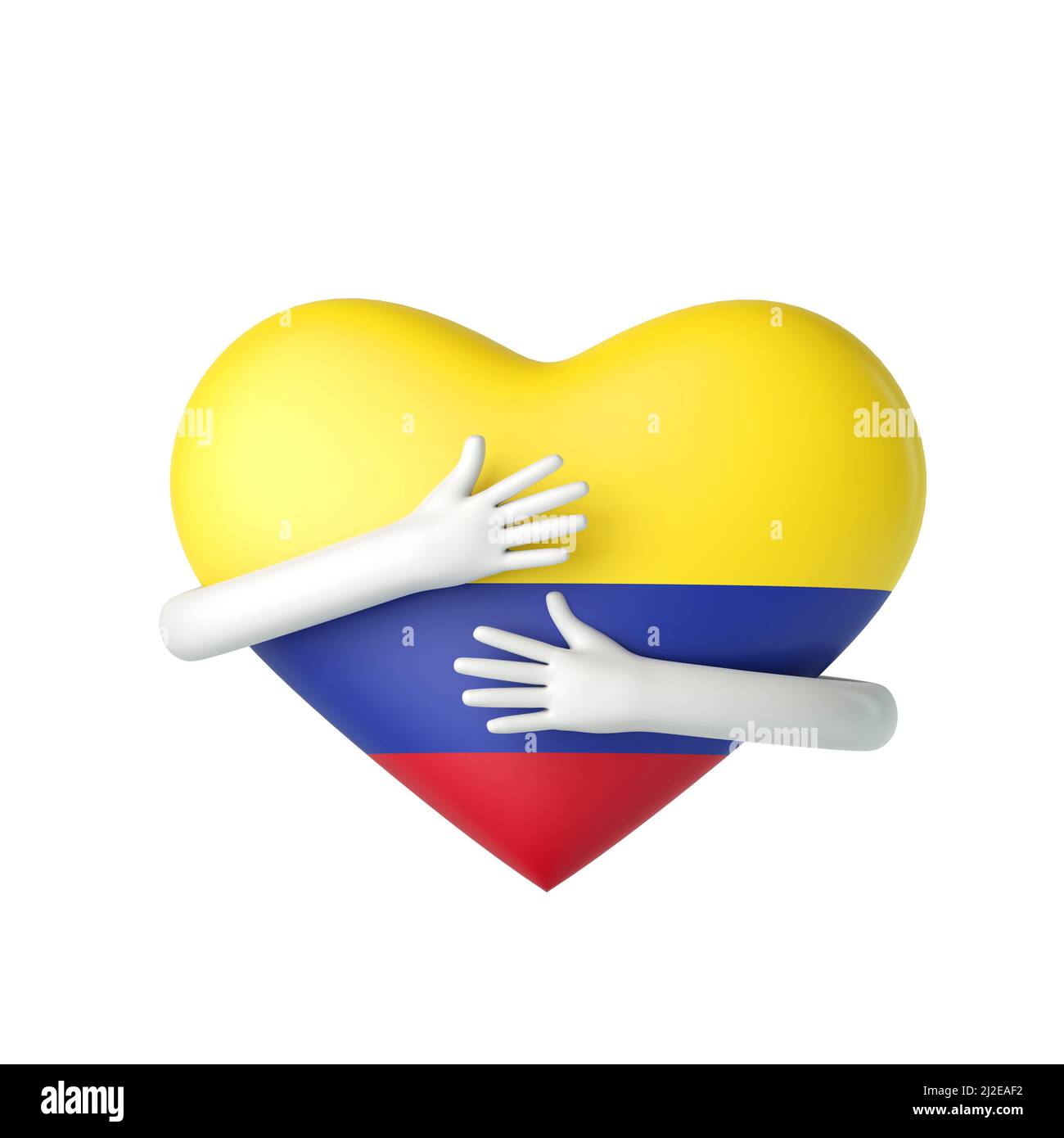 Colombia flag heart being hugged by arms. 3D Rendering Stock Photo - Alamy
