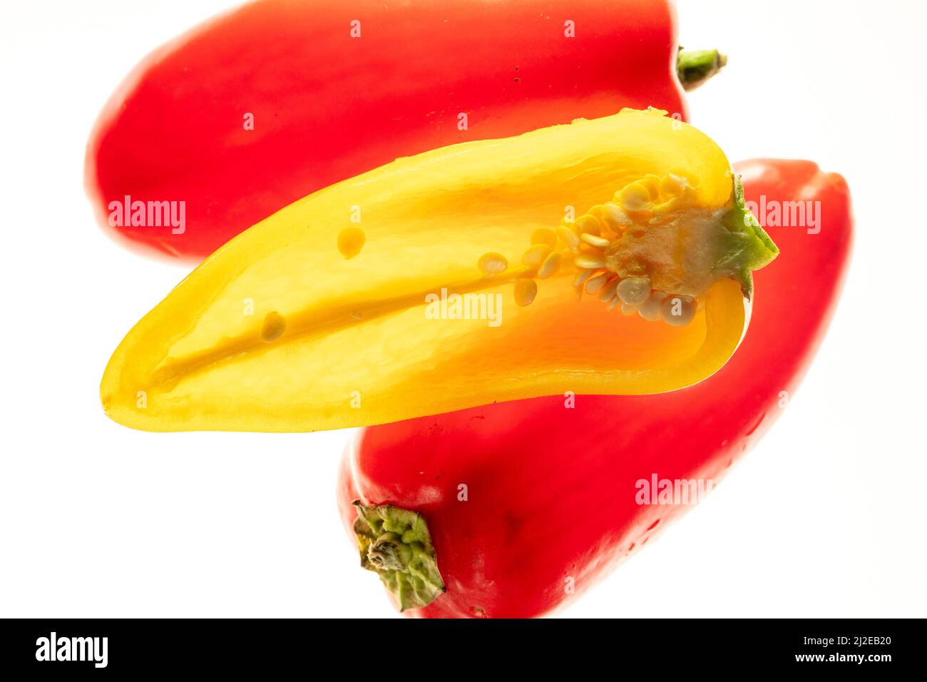 Macro food still life of colourful fun sized (Capsicum annuum) peppers ...