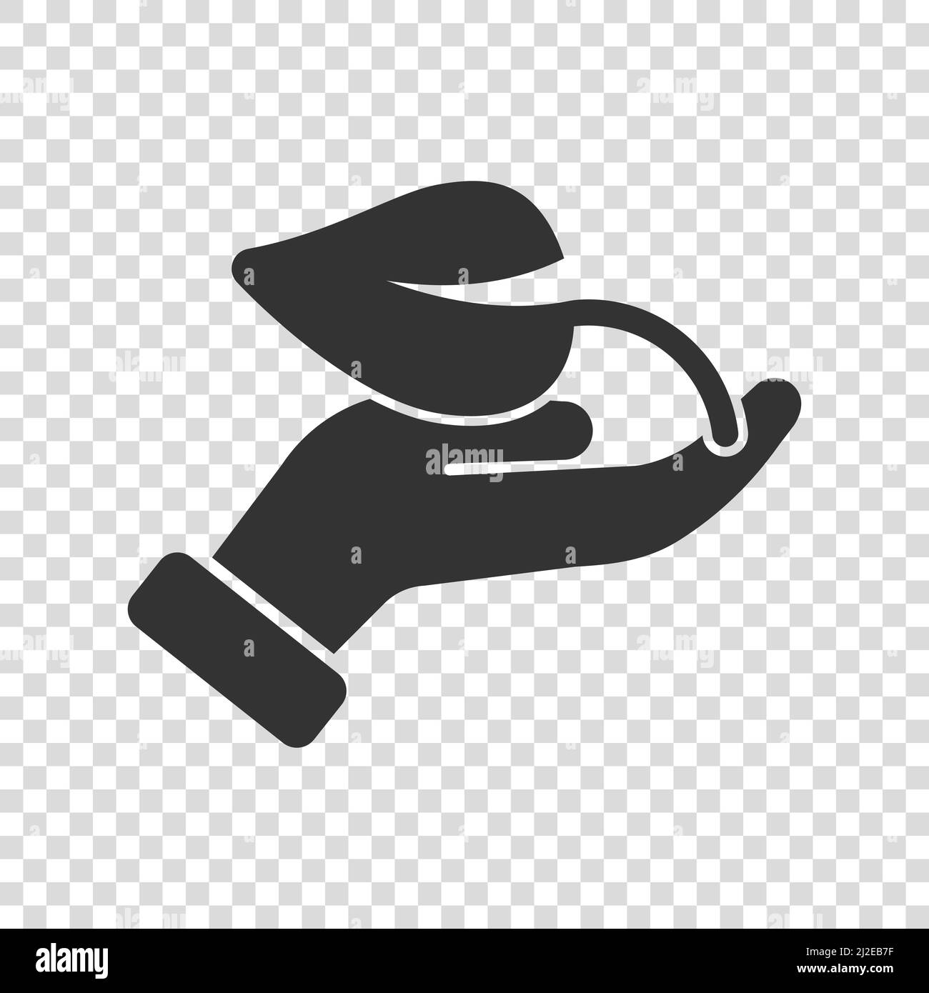 Hand with plant icon in flat style. Flower sprout vector illustration ...