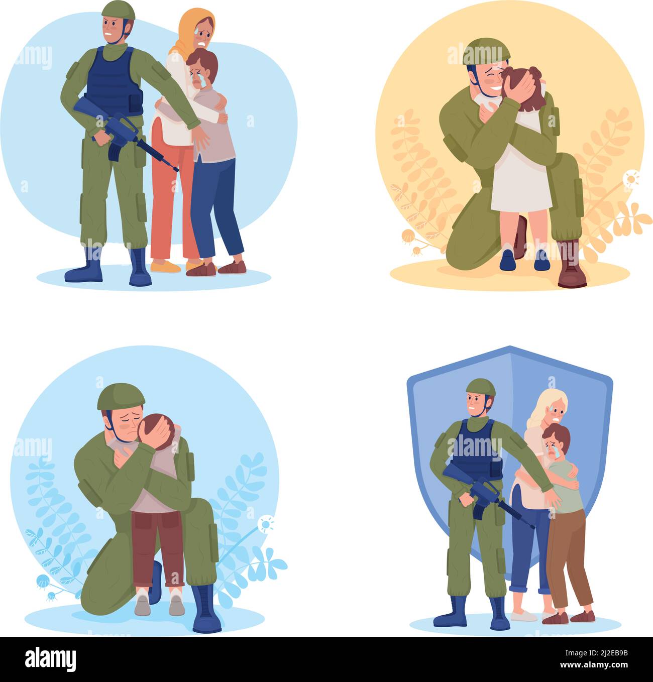 Soldiers 2D vector isolated illustration set Stock Vector Image & Art ...
