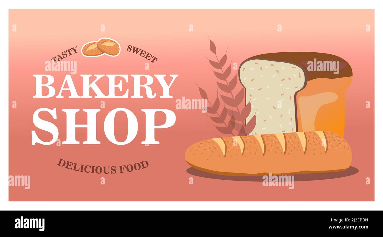 Stylish bakery shop background design with fresh bread. Web page with ...