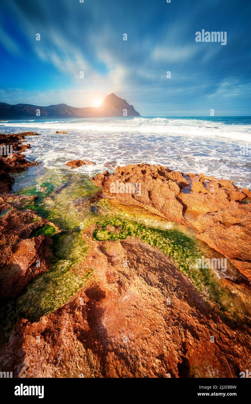 Fantastic view of the nature reserve Monte Cofano. Dramatic morning ...
