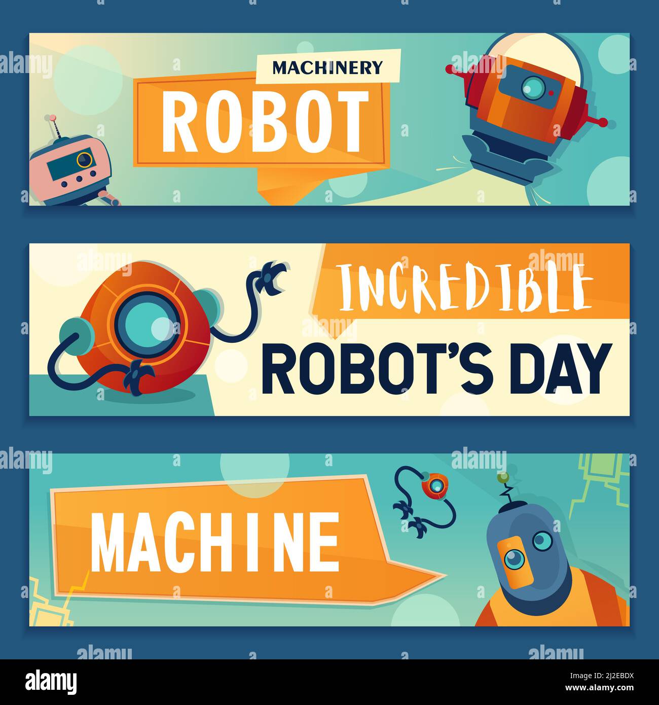 Robotic characters banners set. Robots, cyborgs, electronic assistants ...