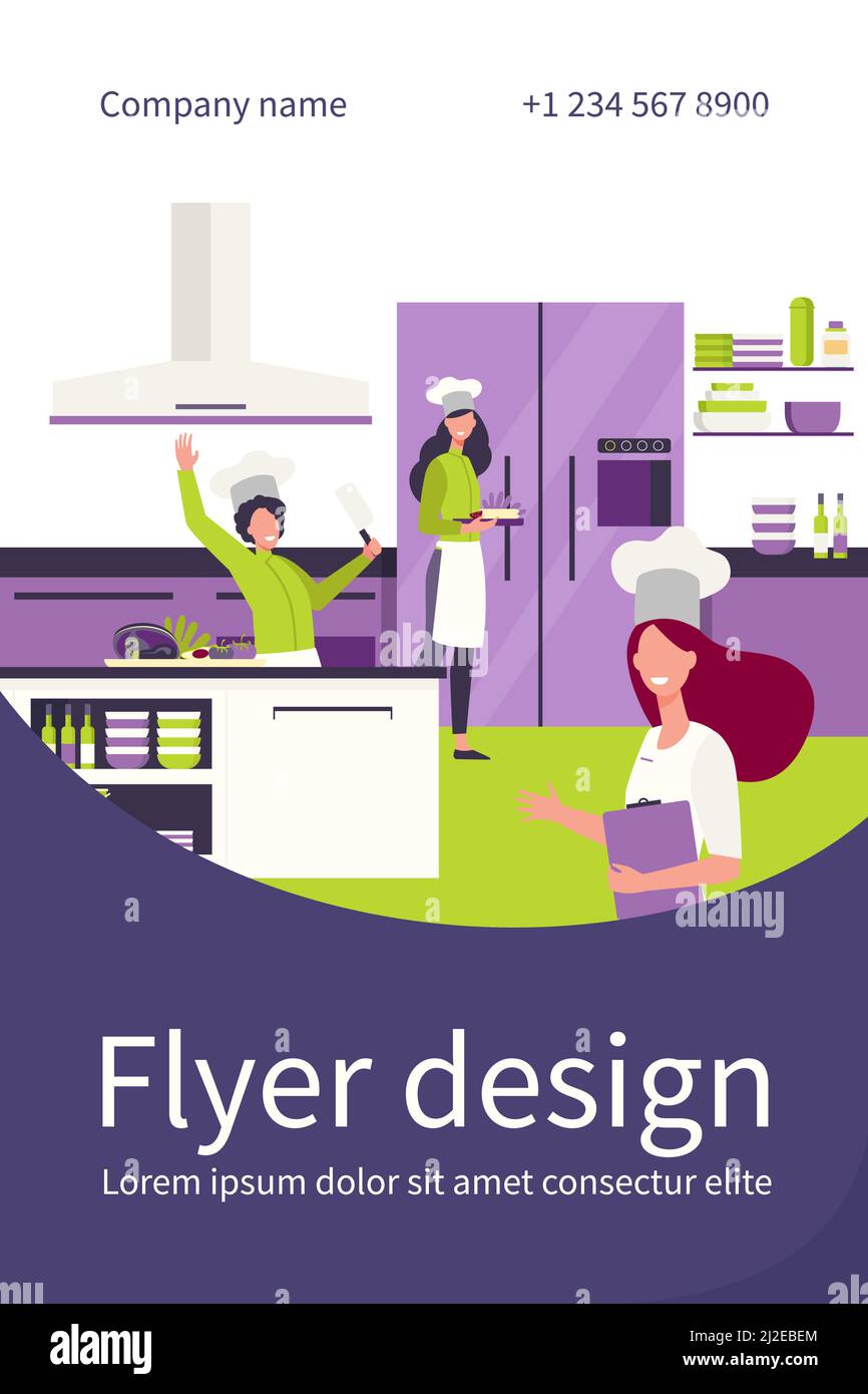 Professional chefs cooking at restaurant kitchen flat vector ...