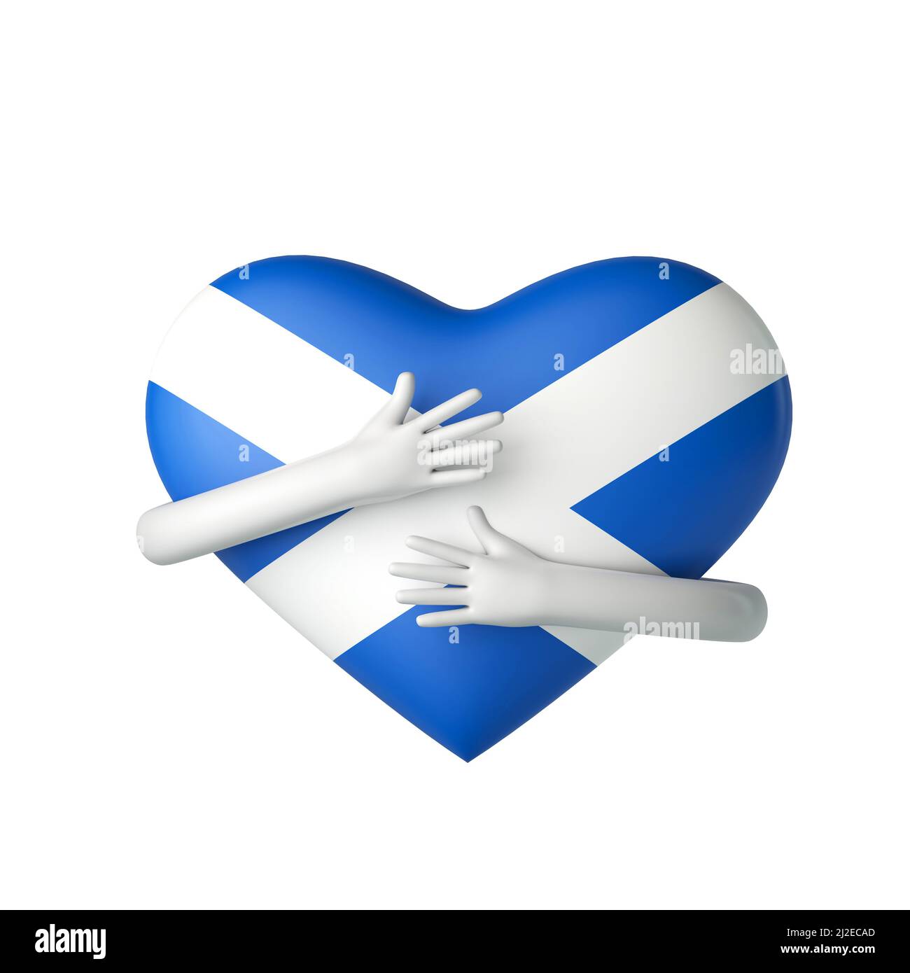 Scotland flag heart being hugged by arms. 3D Rendering Stock Photo - Alamy