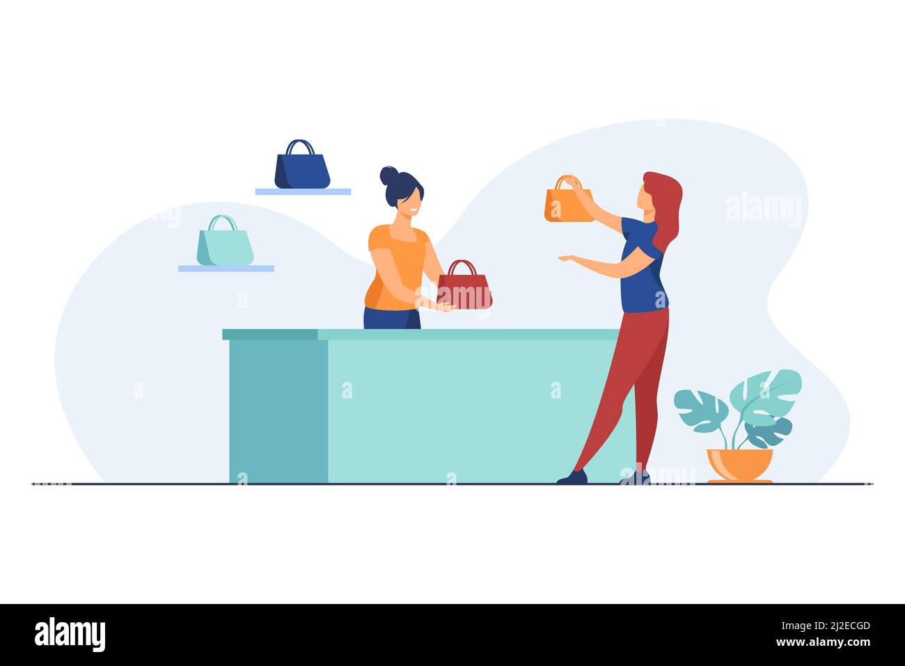 Shop assistant helping female customer to choose bag. Seller in ...